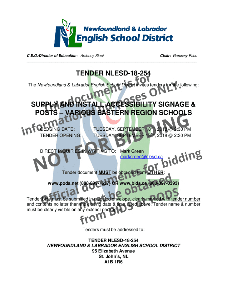 Fillable Online Tender NLESD-18-254 Fax Email Print - pdfFiller