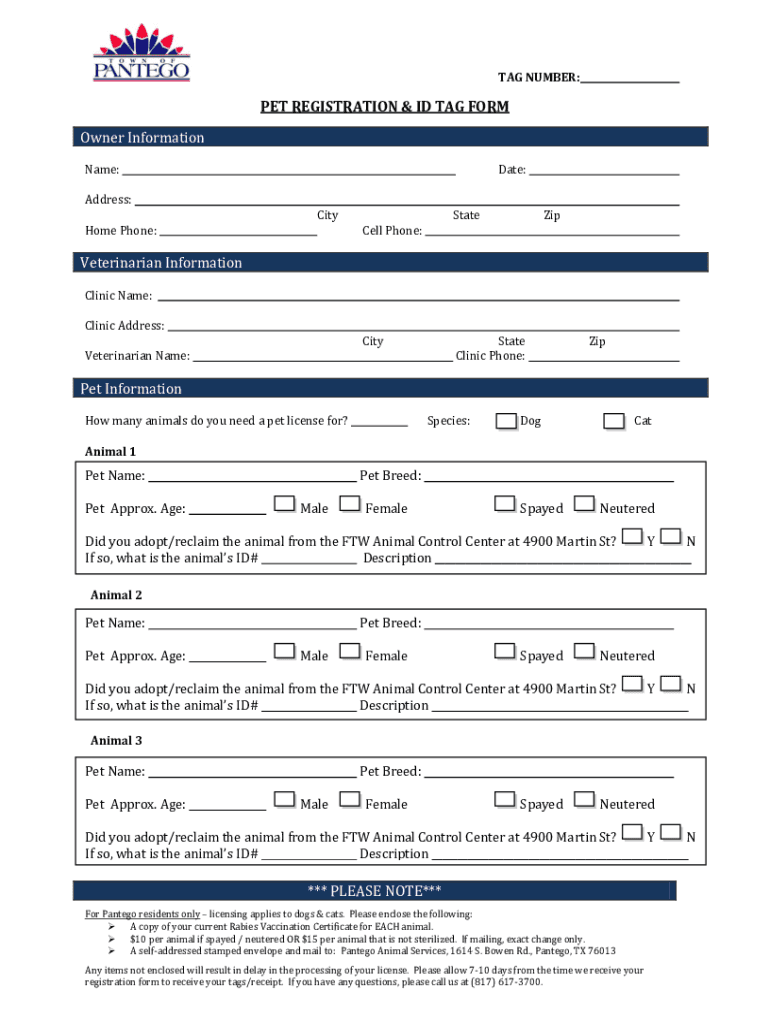 Fillable Online Pet Registration and ID Tag Form Fax Email Print ...