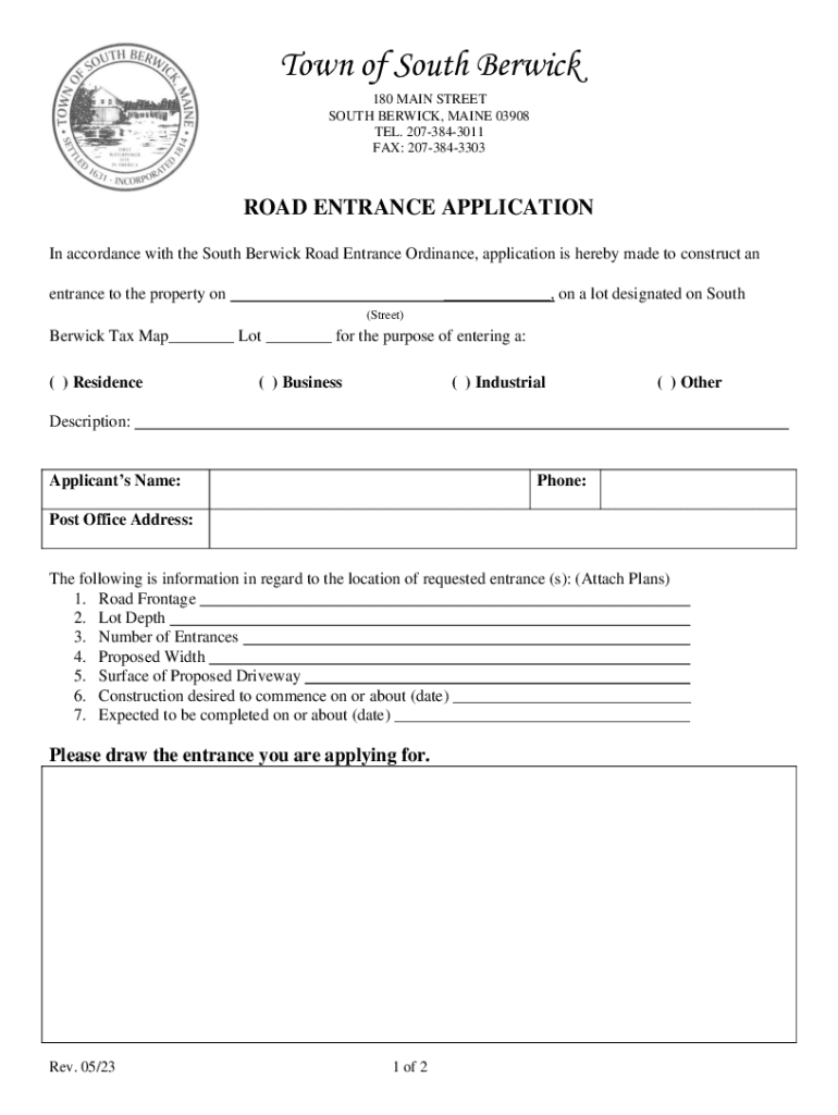 Fillable Online ROAD ENTRANCE APPLICATION Fax Email Print - pdfFiller