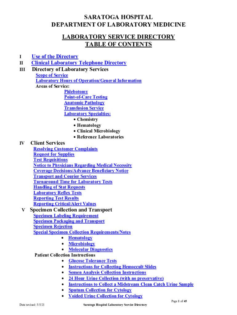 Fillable Online Scope of Service Laboratory Hours of Operation/General ...