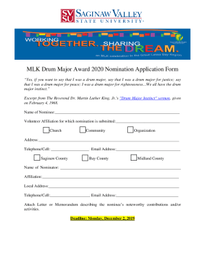 Fillable Online MLK Drum Major Award Application Form 2020 Fax Email ...