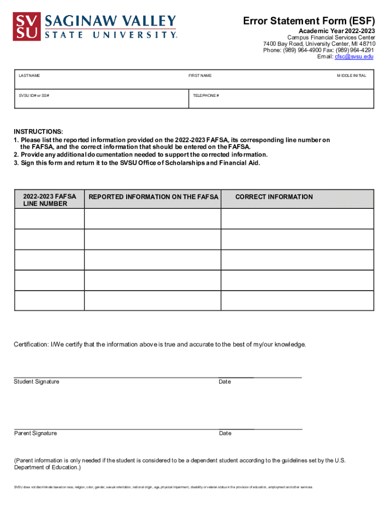 Fillable Online Error Statement Form (ESF) Fax Email Print - pdfFiller