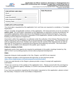 Fillable Online Application for Minor Variance, Extension or ...