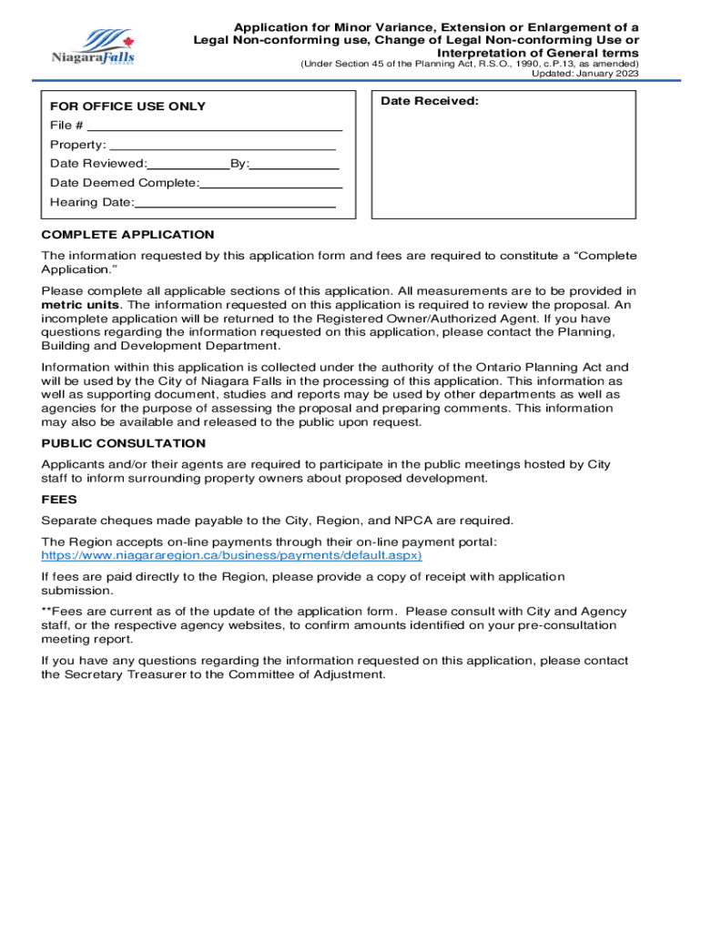 Fillable Online Application for Minor Variance, Extension or ...