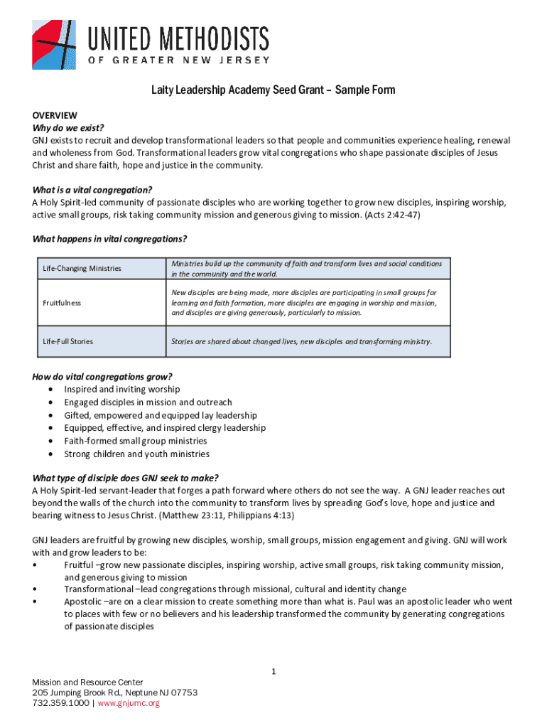 Fillable Online Laity Leadership Academy Seed Grant Sample Form Fax ...