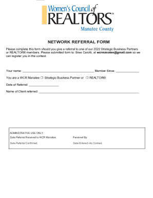 Fillable Online NETWORK REFERRAL FORM Fax Email Print - pdfFiller