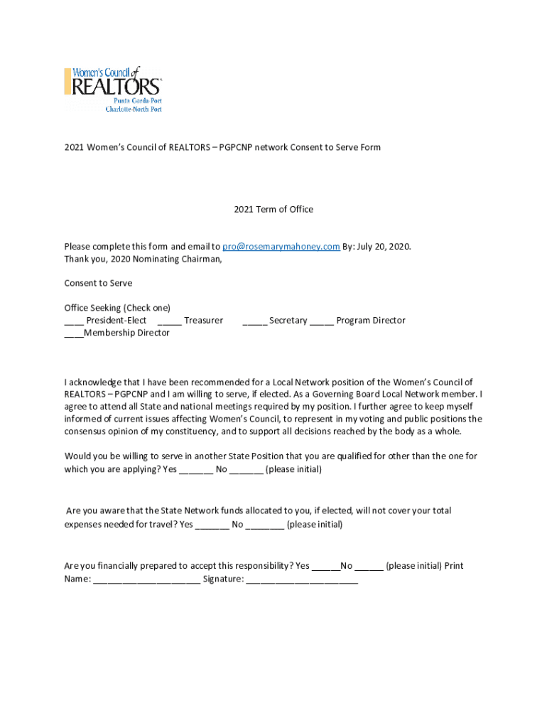 Fillable Online PGPCNP network Consent to Serve Form Fax Email Print ...