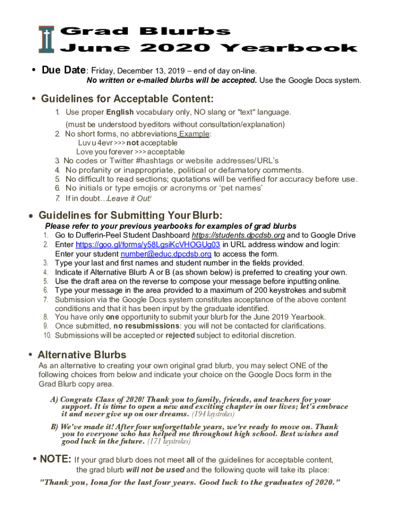 Fillable Online Grad Blurb Form Input 2020.doc Fax Email Print - pdfFiller
