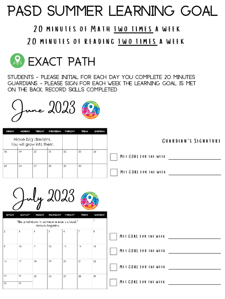 Fillable Online Summer Assignment - Exact Path Recording Sheet Fax ...