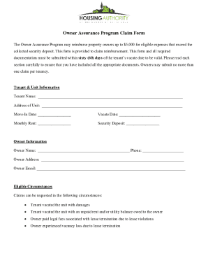 Fillable Online Owner Assurance Program Claim Form Fax Email Print ...