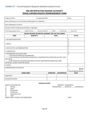 Fillable Online Exhibit 23Travel Expense Request Reimbursement Form Fax ...