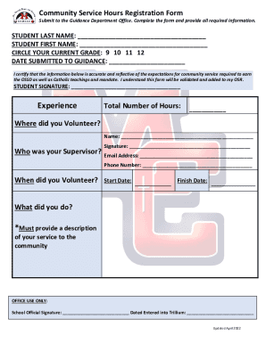 Fillable Online Community Service Hours Registration Form Fax Email ...