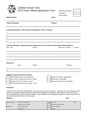 Fillable Online Caledon Soccer Club 2019 Team Official Application Form ...