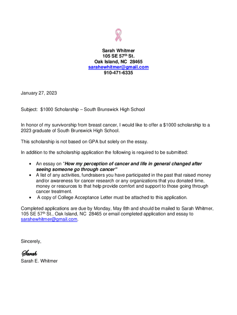 Fillable Online Sarah Whitmer 105 SE 57th St. Oak Island, NC 28465 ...