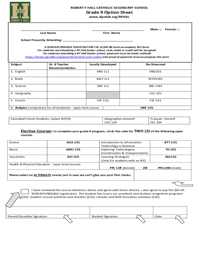 Fillable Online Robert F. Hall Catholic Secondary School - Forms Fax ...