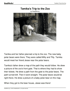 Fillable Online Tamika's Trip to the Zoo, First Grade Reading Passage ...