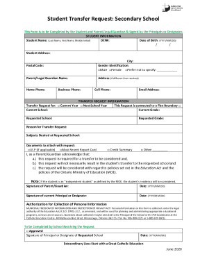 Fillable Online Student Transfer Request: Secondary School Fax Email ...