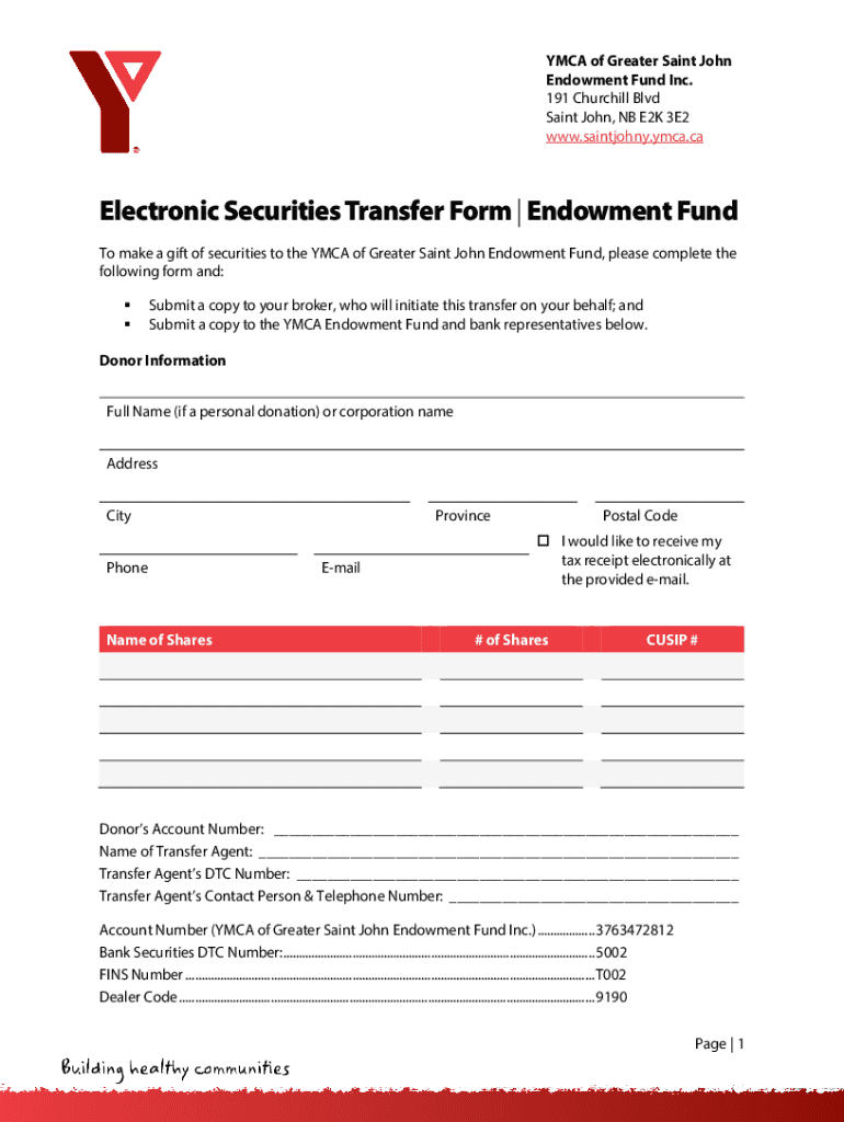 Fillable Online YMCA of Greater Saint John Endowment Fund - Arthur Kent ... Fax Email Print ...