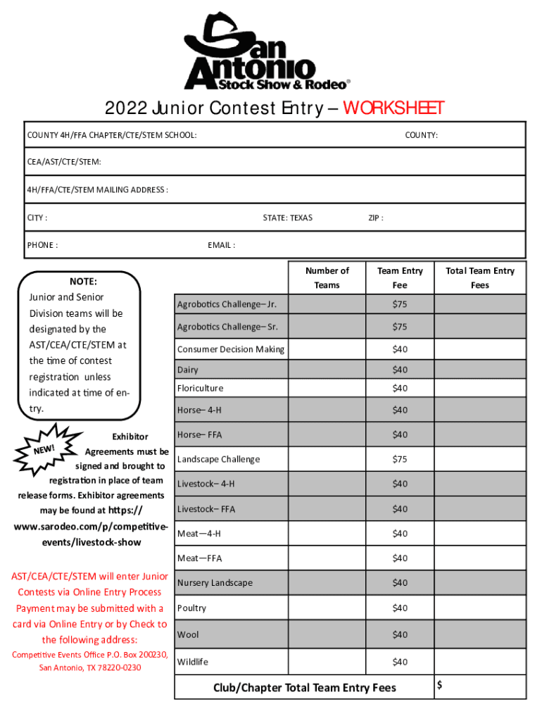 Fillable Online 2022 Junior Contest Entry WORKSHEET Fax Email Print ...