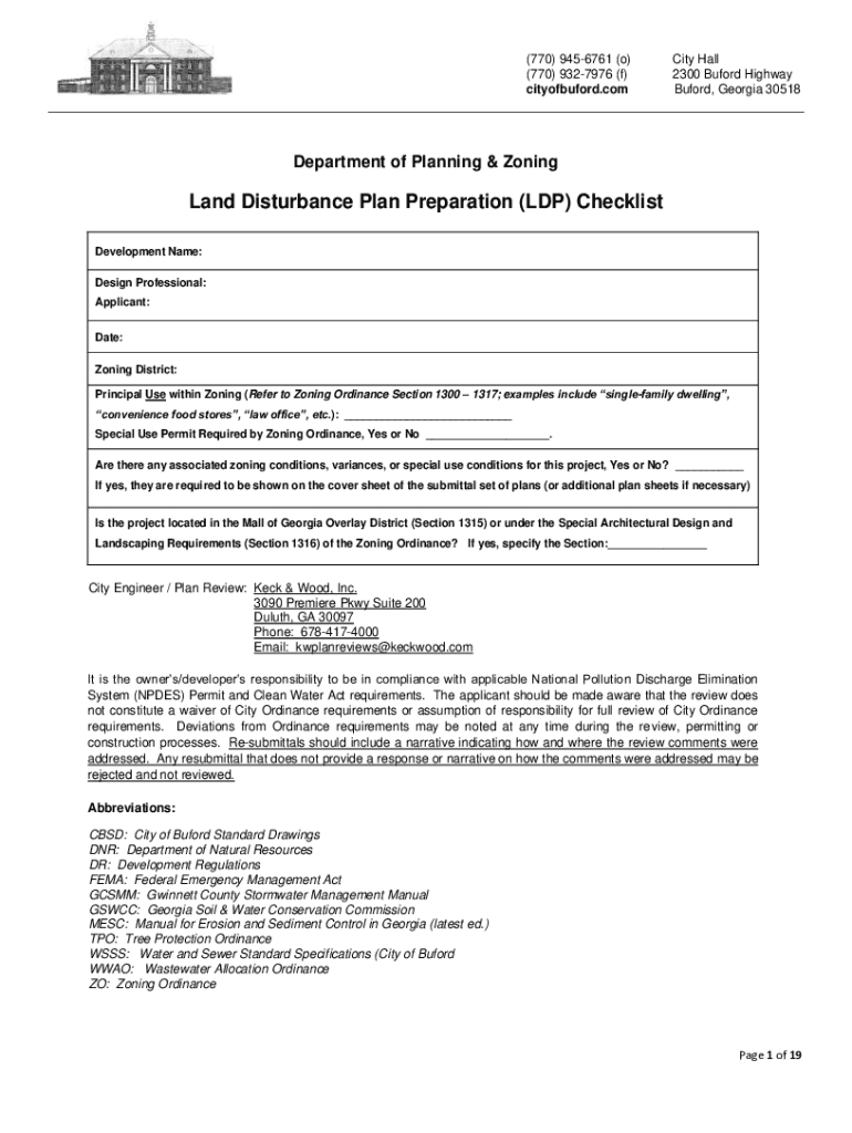 Fillable Online Land Disturbance Plan Preparation (LDP) Checklist Fax ...