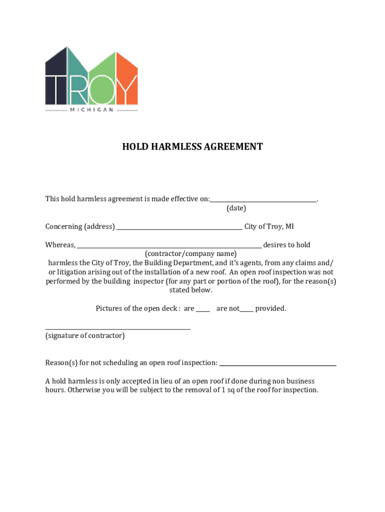 Fillable Online Revize - Hold Harmless Agreement Fax Email Print ...