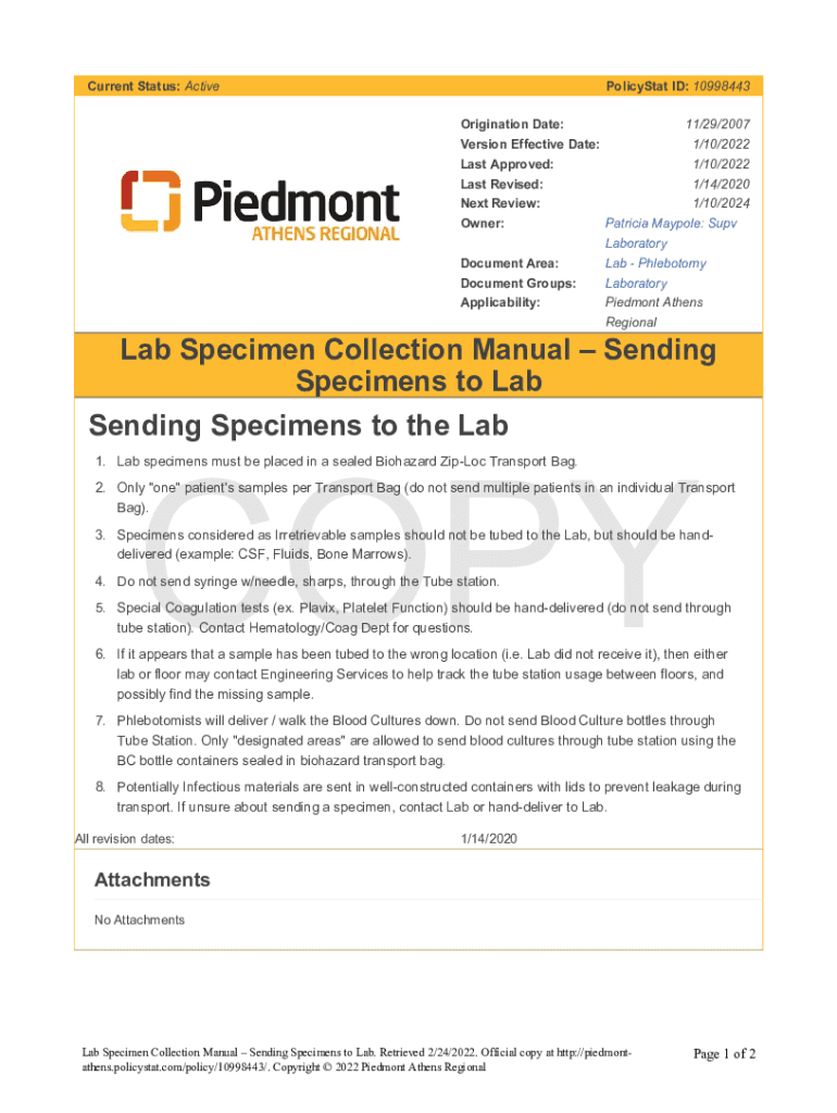 Fillable Online Lab Specimen Collection ManualSending Specimens to Lab ...