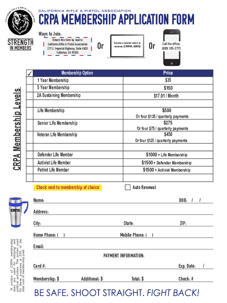 Fillable Online CRPA MEMBERSHIP APPLICaTION FORM Fax Email Print ...