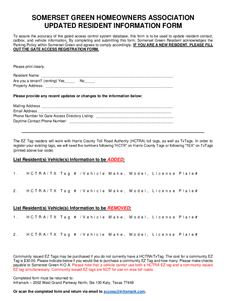 Fillable Online Somerset Green Update Resident Information Form ... Fax ...