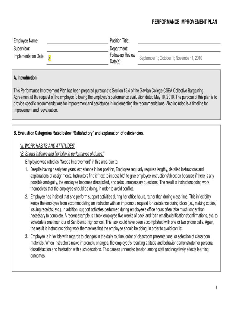 Fillable Online Performance Improvement Plan (PIP): How to Write ...