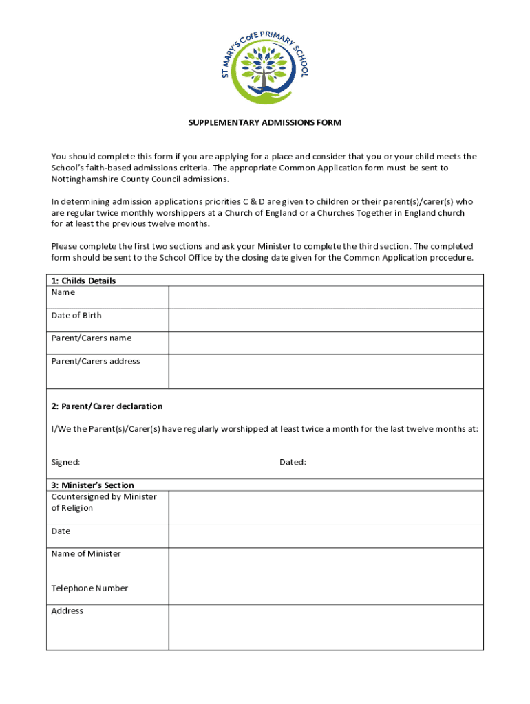 Fillable Online SUPPLEMENTARY ADMISSIONS FORM Fax Email Print - pdfFiller