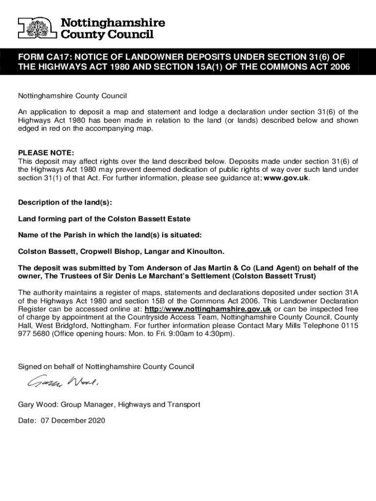 Fillable Online THE HIGHWAYS ACT 1980 AND SECTION 15A(1) OF THE COMMONS ACT 2006 Fax Email Print ...