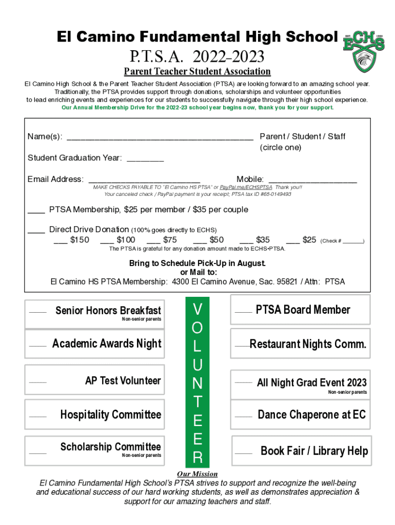 Fillable Online ECHS PTSA Membership Fax Email Print - pdfFiller