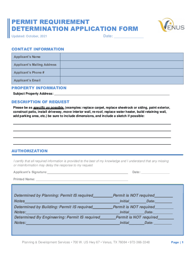 Fillable Online Permit Requirement Determination Form Fax Email Print ...
