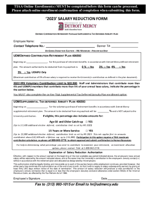Fillable Online '2023' SALARY REDUCTION FORM Fax Email Print - pdfFiller