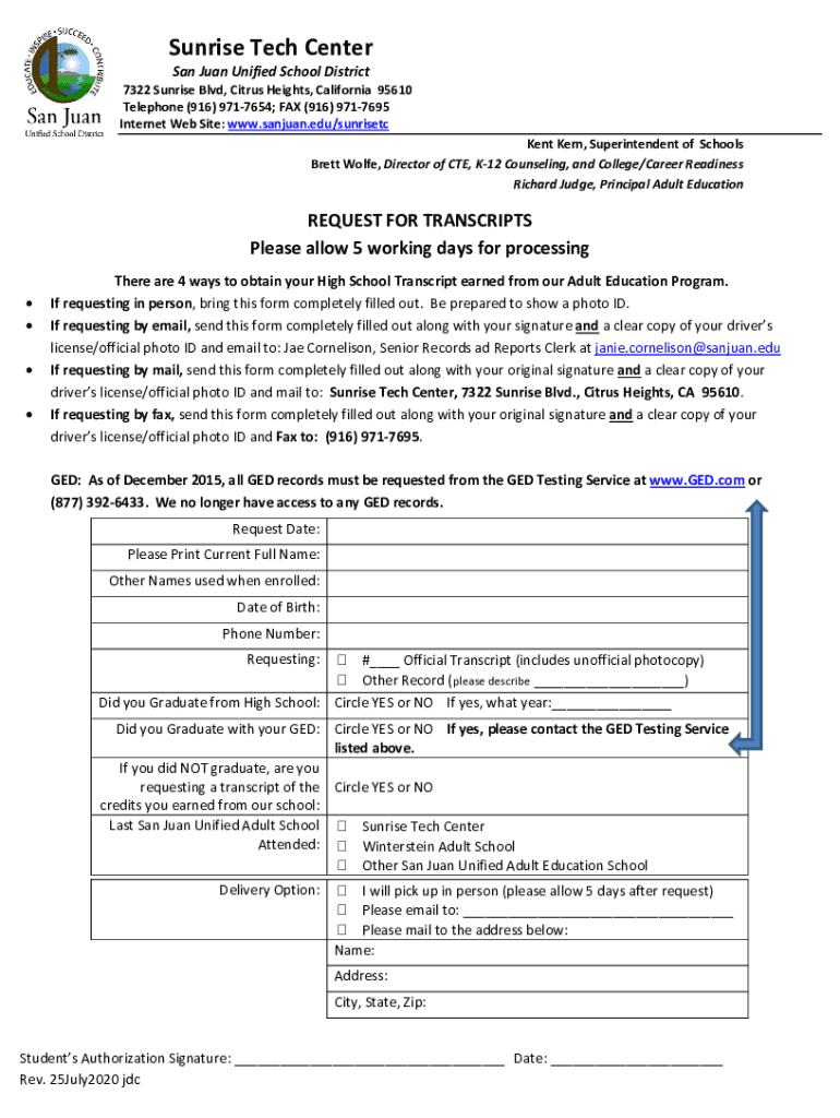 Fillable Online Program: San Juan Unified School District - Adult Education Fax Email Print ...