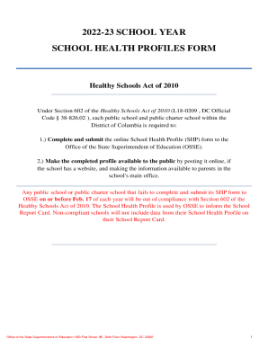 Fillable Online osse dc 2022-23 SCHOOL YEAR SCHOOL HEALTH PROFILES FORM ...