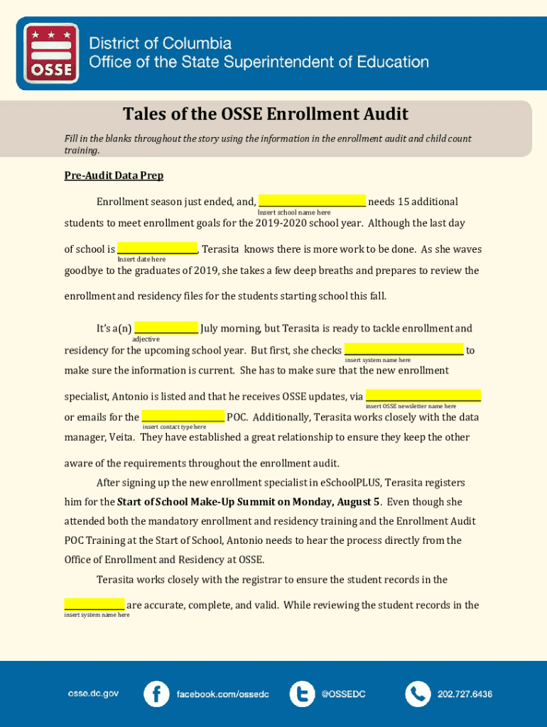 Fillable Online osse dc Enrollment Audit, Child Count, and LEP Sample ...