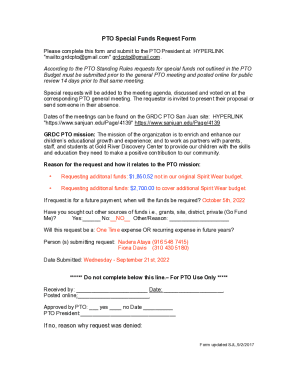 Fillable Online PTO Special Funds Request Form Fax Email Print - pdfFiller