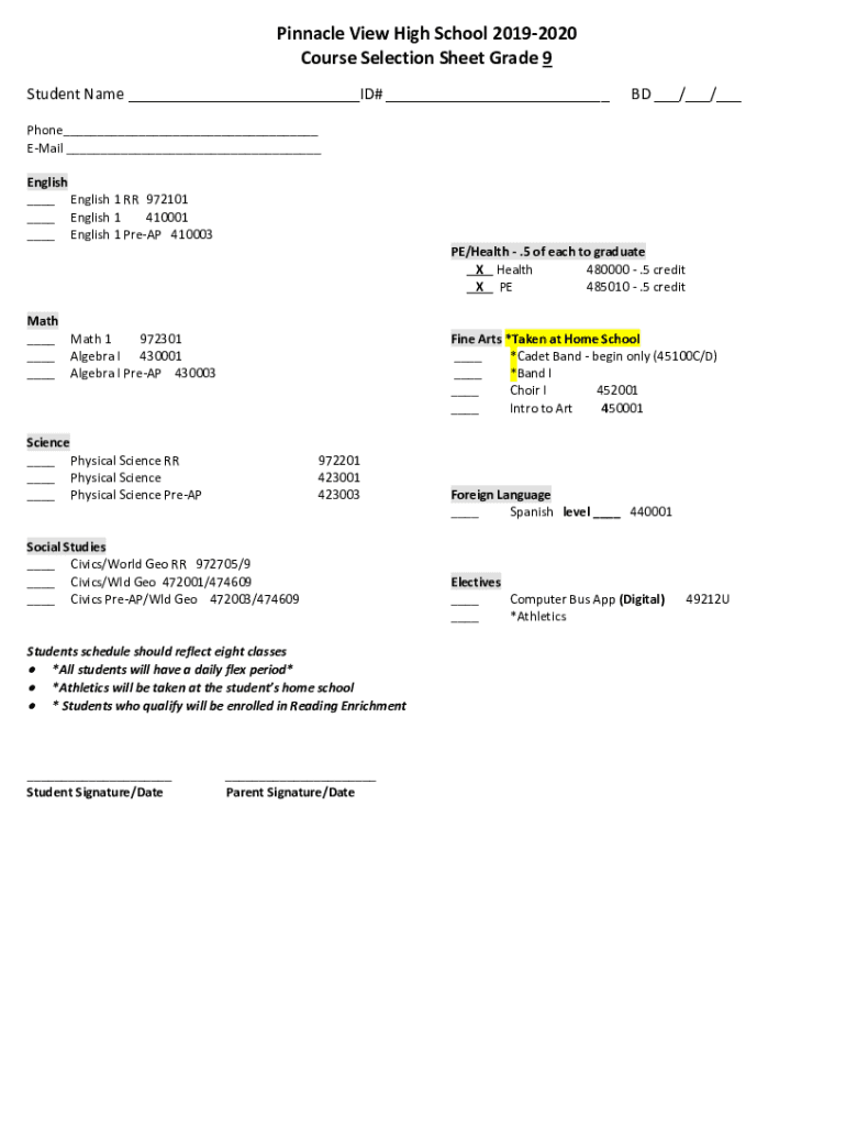 Fillable Online 7th Grade Course Selection Form Mesquite Junior High ... Fax Email Print - pdfFiller