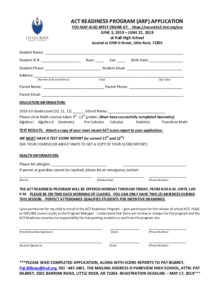 Fillable Online ACT READINESS PROGRAM (ARP) APPLICATION Fax Email Print ...