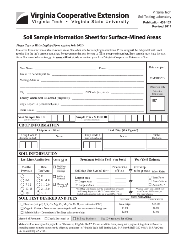 Fillable Online Soil Sample Information Sheet for Surface-Mined ... - Warren County Fax Email ...