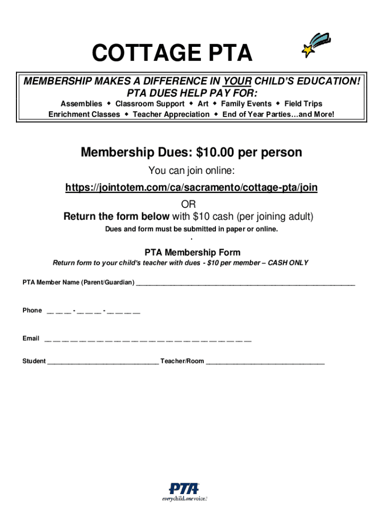 Fillable Online Andrews Elementary PTA - About PTA - Membership Toolkit ...