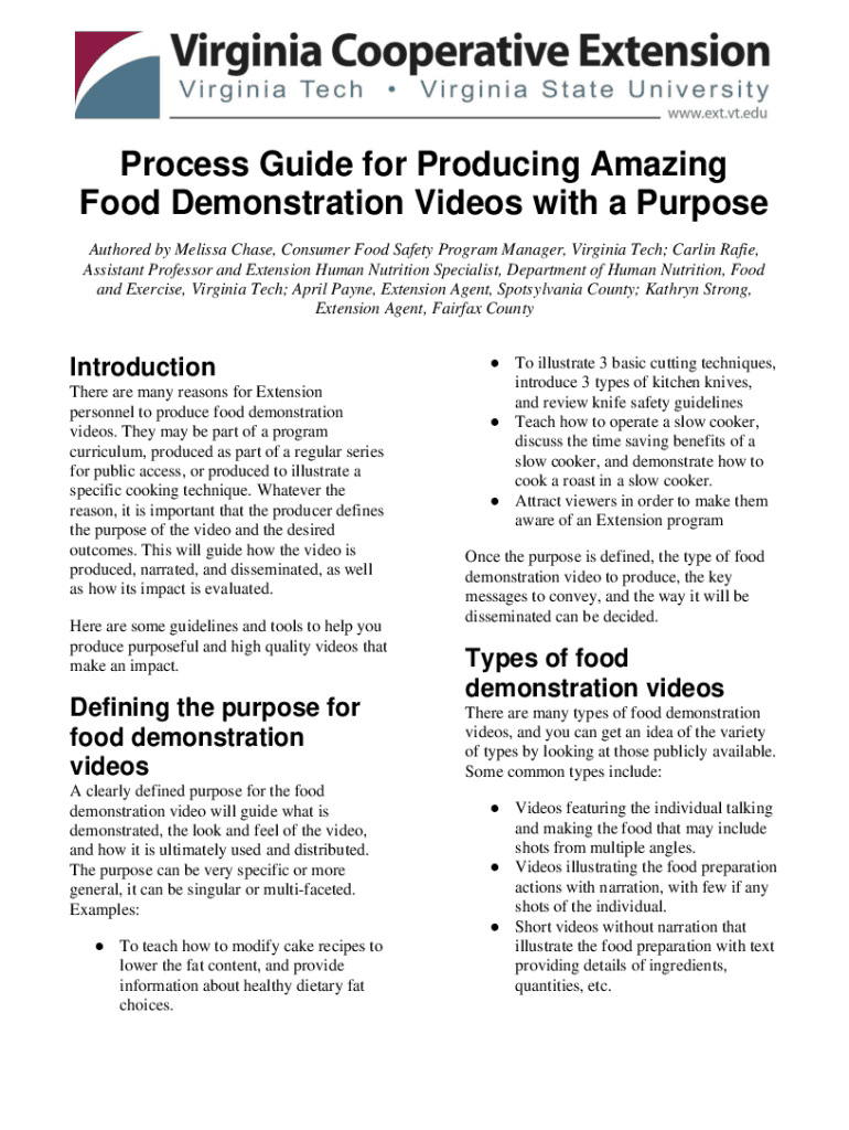 Fillable Online Process Guide for Producing Amazing Food Demonstration ...