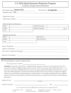 Fillable Online Certificate of Vehicle Engine and Chassis Destruction ...
