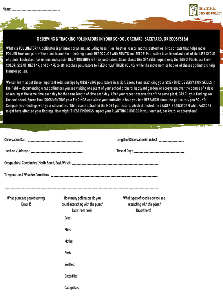 Fillable Online Pollinator Tracking Sheet Fax Email Print - pdfFiller