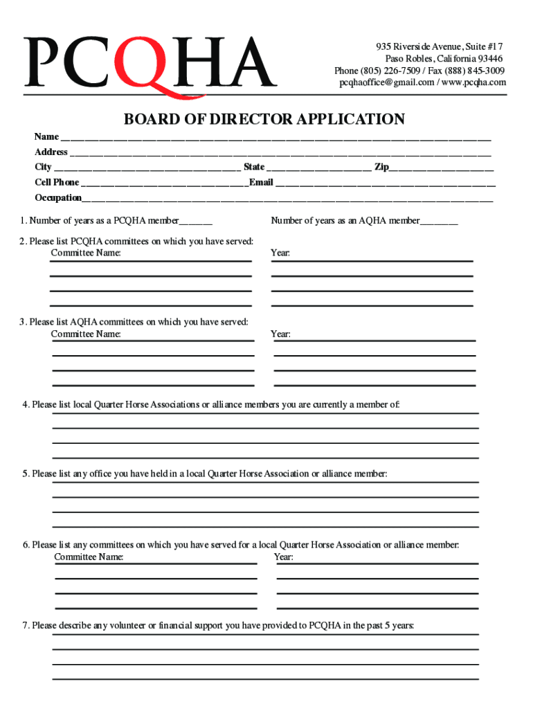 Fillable Online BOARD OF DIRECTOR APPLICATION Fax Email Print - pdfFiller