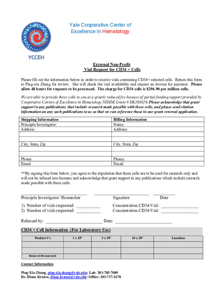 Fillable Online medicine yale External CD34 Request Form 2022-2023 Fax ...