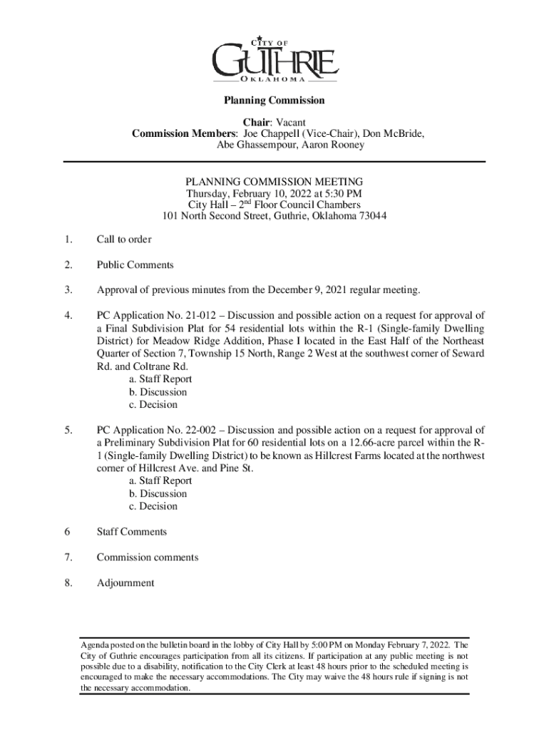 Fillable Online Planning Commission Chair: Vacant Commission Members ...