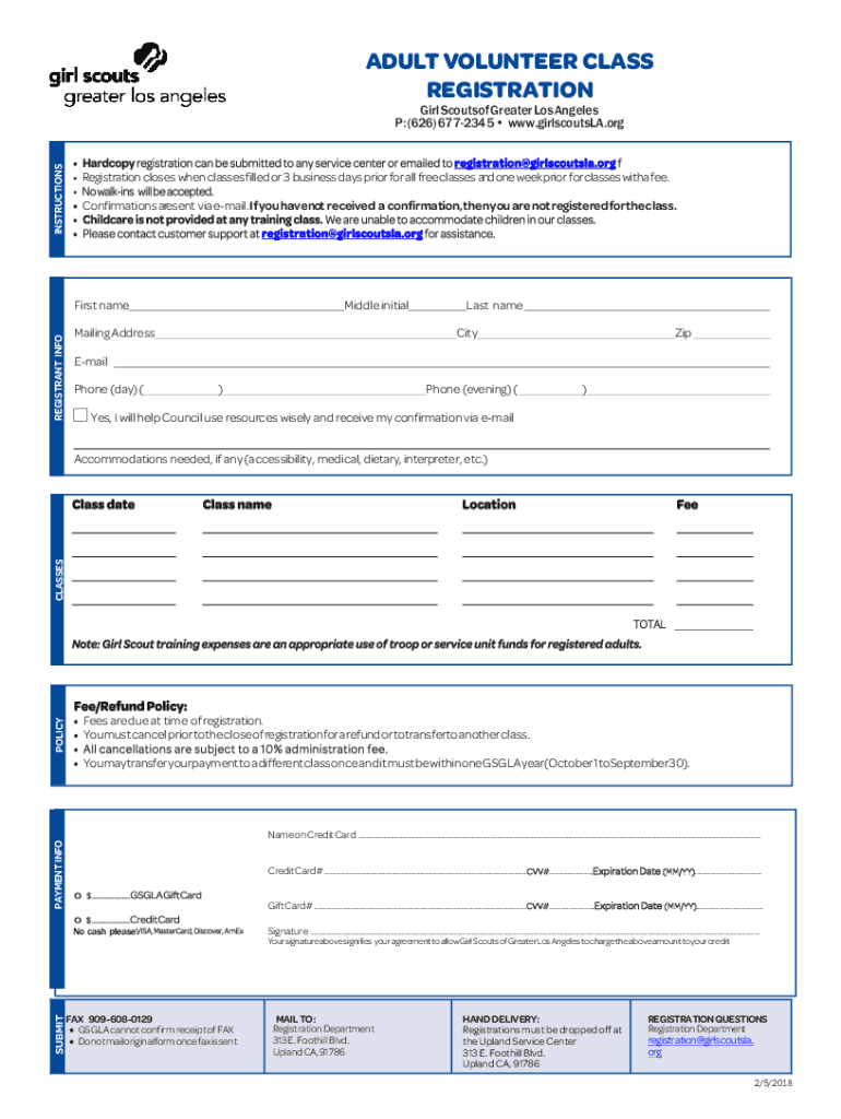 Fillable Online Adult Training Registration Form Fax Email Print ...