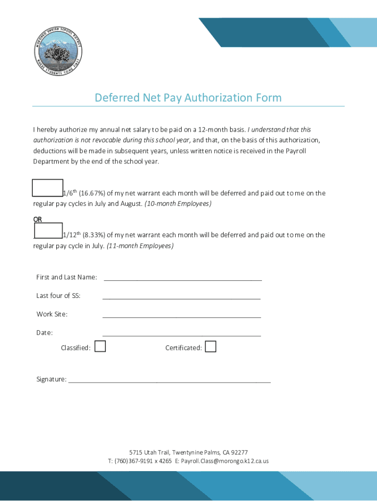 Fillable Online Deferred Net Pay (DNP) Authorization Form Fax Email ...